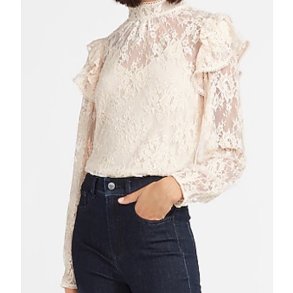 Express | Tops | Nwt Lace Ruffle Mock Neck Top | Poshmark